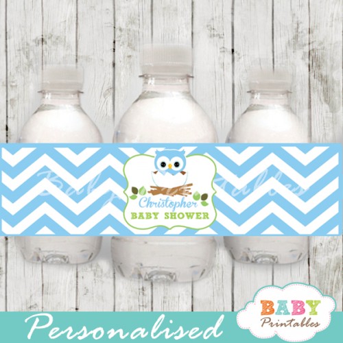 Blue Owl Baby Shower Bottle Labels - D121 - Baby Printables