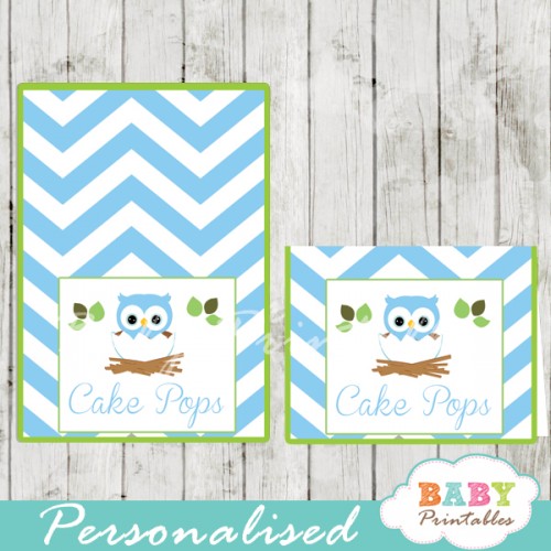 Blue Owl Baby Shower Food Tent Cards - D121 - Baby Printables