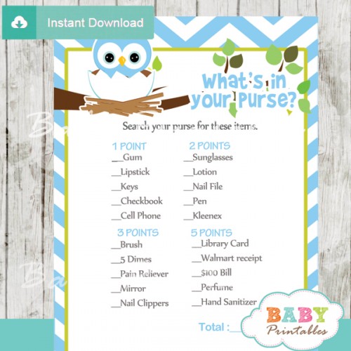 Blue Owl Baby Shower Games - D121 - Baby Printables