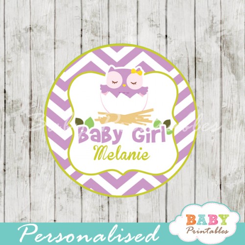 Purple Owl Baby Shower Favor Tags - D122 - Baby Printables