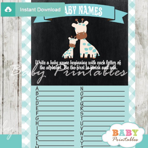 Blue Giraffe Baby Shower Games - D132 - Baby Printables