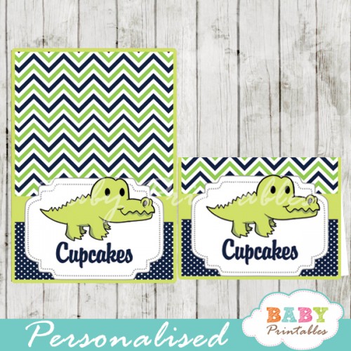 Green & Navy Blue Alligator Baby Shower Food Tent Cards - D144 - Baby ...