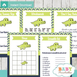 Green & Navy Blue Alligator Baby Shower Games - D144 - Baby Printables
