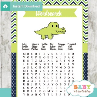 Green & Navy Blue Alligator Baby Shower Games - D144 - Baby Printables