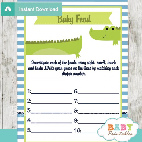 Lime Green & Blue Alligator Baby Shower Games - D145 - Baby Printables