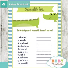 Lime Green & Blue Alligator Baby Shower Games - D145 - Baby Printables