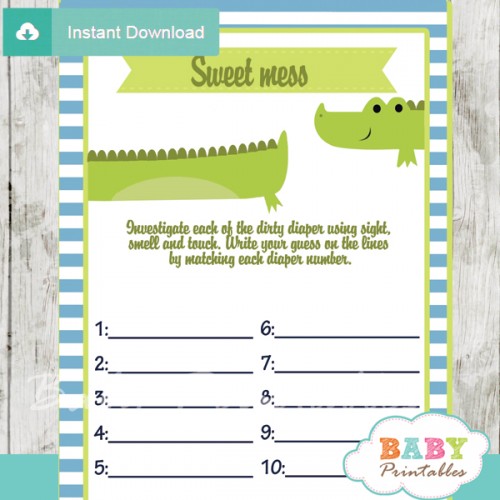 Lime Green & Blue Alligator Baby Shower Games - D145 - Baby Printables