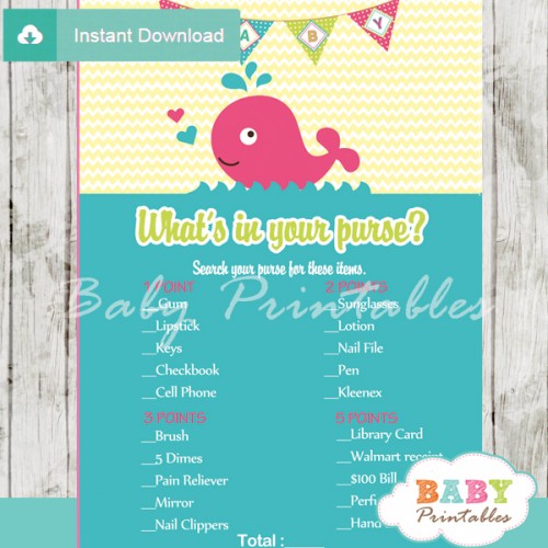 Nautical Pink Whale Baby Shower Games - D180 - Baby Printables