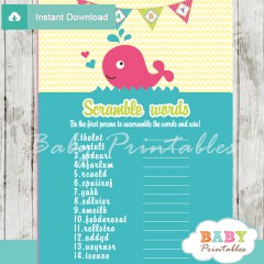 Nautical Pink Whale Baby Shower Games - D180 - Baby Printables