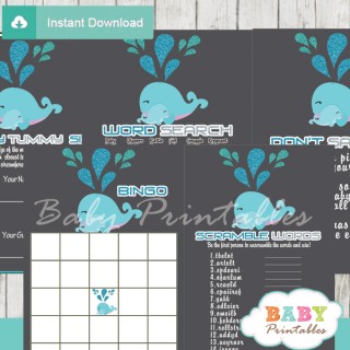 Blue Whale Baby Shower Chalkboard Games - D181 - Baby Printables