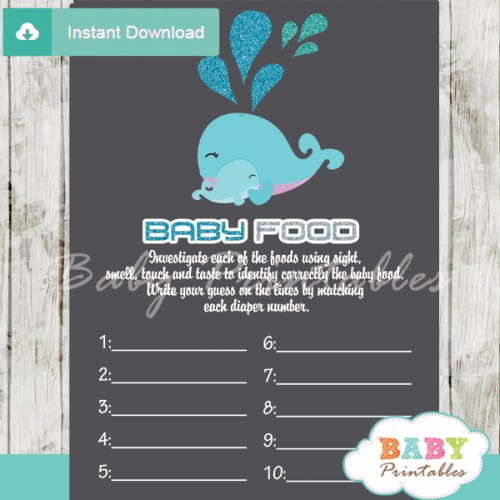 Blue Whale Baby Shower Chalkboard Games - D181 - Baby Printables