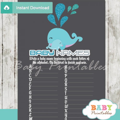 Blue Whale Baby Shower Chalkboard Games - D181 - Baby Printables