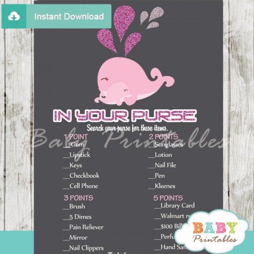 Pink Whale Baby Shower Chalkboard Games - D182 - Baby Printables