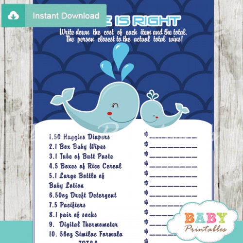 Blue Whale Baby Shower Scallop Pattern Games - D183 - Baby Printables