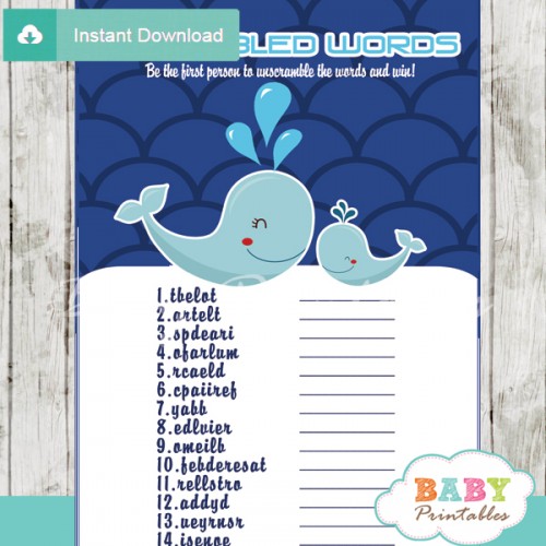 Blue Whale Baby Shower Scallop Pattern Games - D183 - Baby Printables