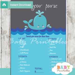 Blue & Gray Whale Baby Shower Games - D185 - Baby Printables