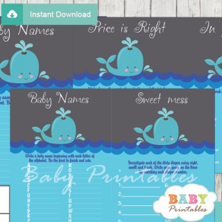 Blue & Gray Whale Baby Shower Games - D185 - Baby Printables