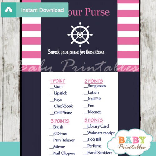 Navy & Pink Nautical Baby Shower Games - D190 - Baby Printables