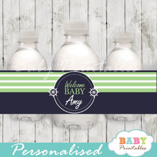 Navy & Green Nautical Baby Shower Bottle Labels - D191 - Baby Printables