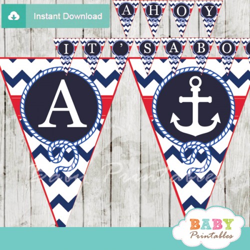 Navy & Red Nautical Anchor Baby Shower Banner - D194 - Baby Printables