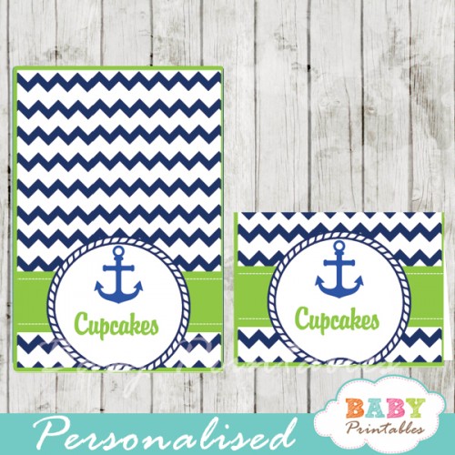 Navy & Green Nautical Anchor Baby Shower Food Tent Cards - D195 - Baby ...