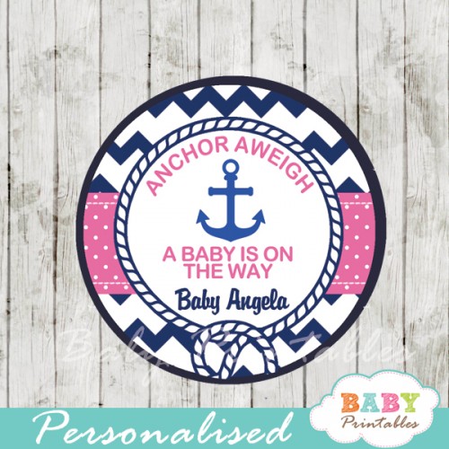 Navy & Pink Nautical Anchor Baby Shower Favor Tags - D196 - Baby Printables