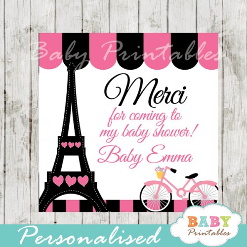 Pink Paris Eiffel Tower Personalized Square Labels - D222 - Baby Printables