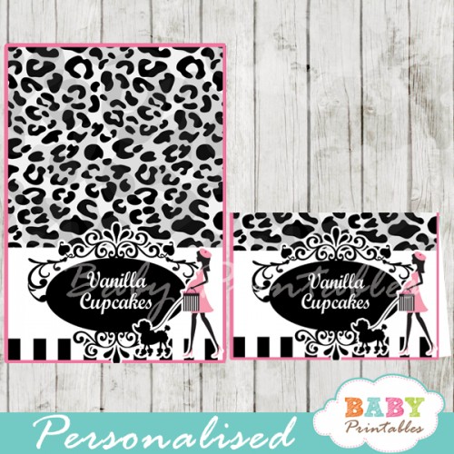 Paris Poodle Leopard Print Personalized Food Tents - D224 - Baby Printables