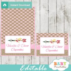 Burlap Pink Tribal Arrow Editable Food Tents - D240 - Baby Printables