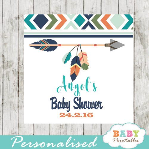 Tribal Personalized Square Labels, Boho Arrow - D242 - Baby Printables
