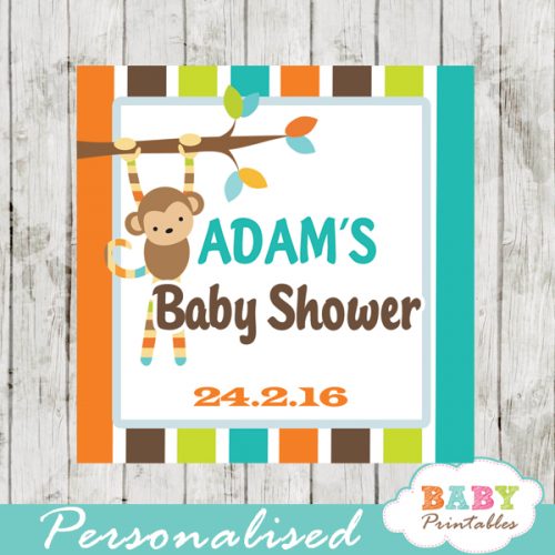 Monkey themed Personalized Square Labels - D260 - Baby Printables