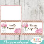 Pink Burlap Mason Jar Editable Food Tents - D252 - Baby Printables