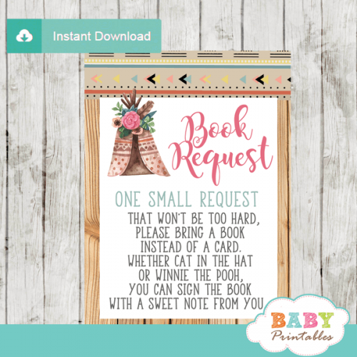 Boho Tribal Book Request Cards, Rustic Wood – D332 - Baby Printables