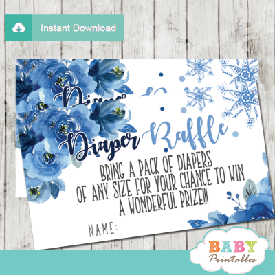 Winter Blue Snowflake Diaper Raffle Tickets - D402 - Baby Printables