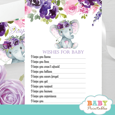 Lavender Roses Elephant Baby Shower Games – D424 - Baby Printables