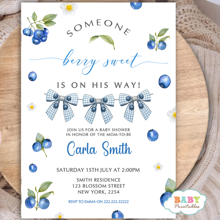 Blueberry Boy Baby Shower Invitation, Someone Berry Sweet Invite – D802 ...